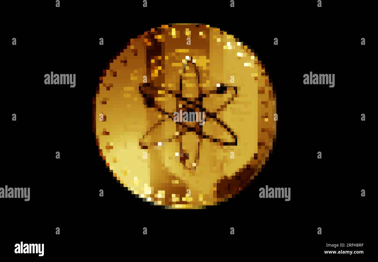 Cosmos ATOM cryptocurrency gold coin in retro pixel mosaic 80s style ...