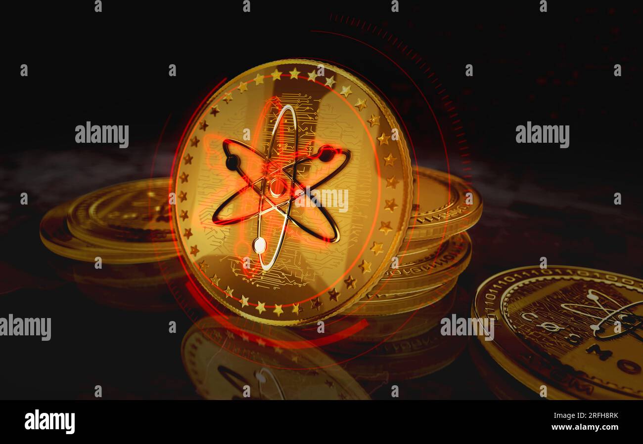 Cosmos ATOM cryptocurrency gold coin on green screen background ...