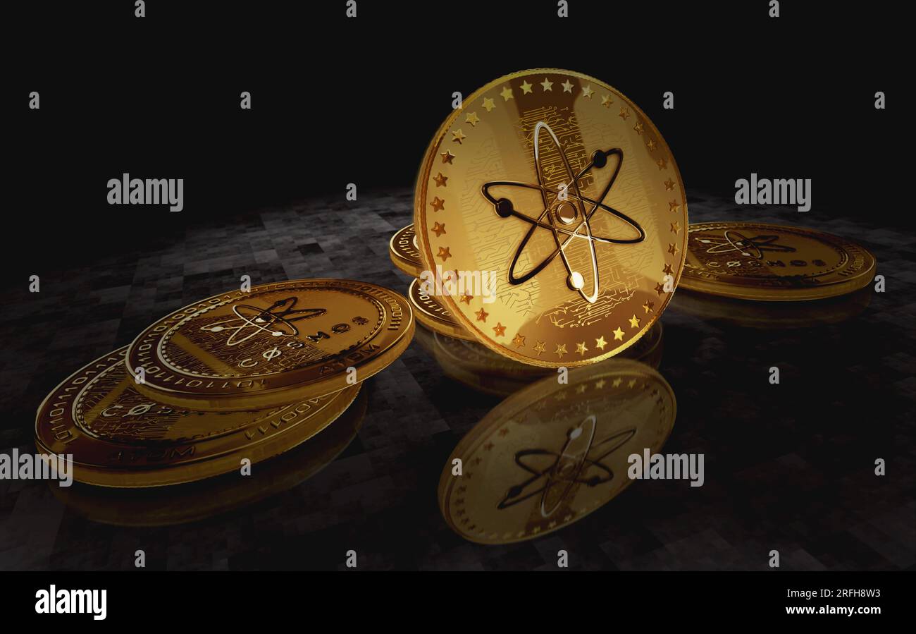 Cosmos ATOM cryptocurrency gold coin on green screen background ...