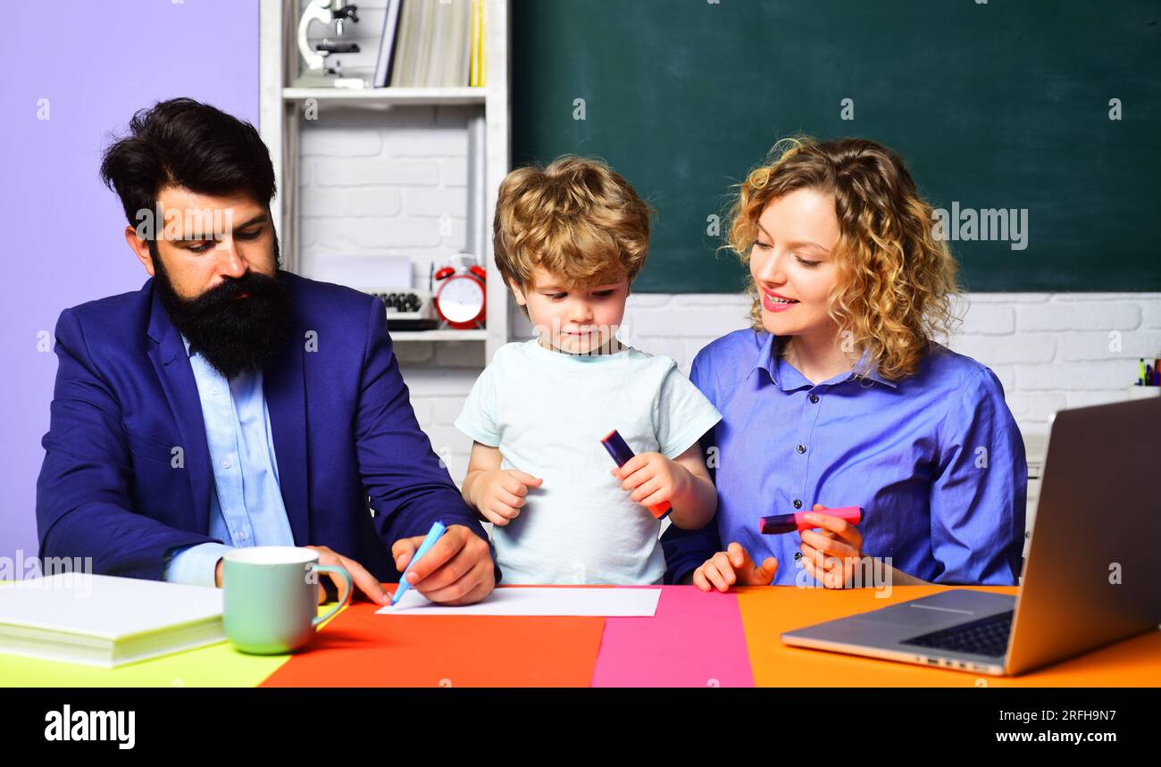 First day at school. Boy from primary school. Private lesson. Male and ...