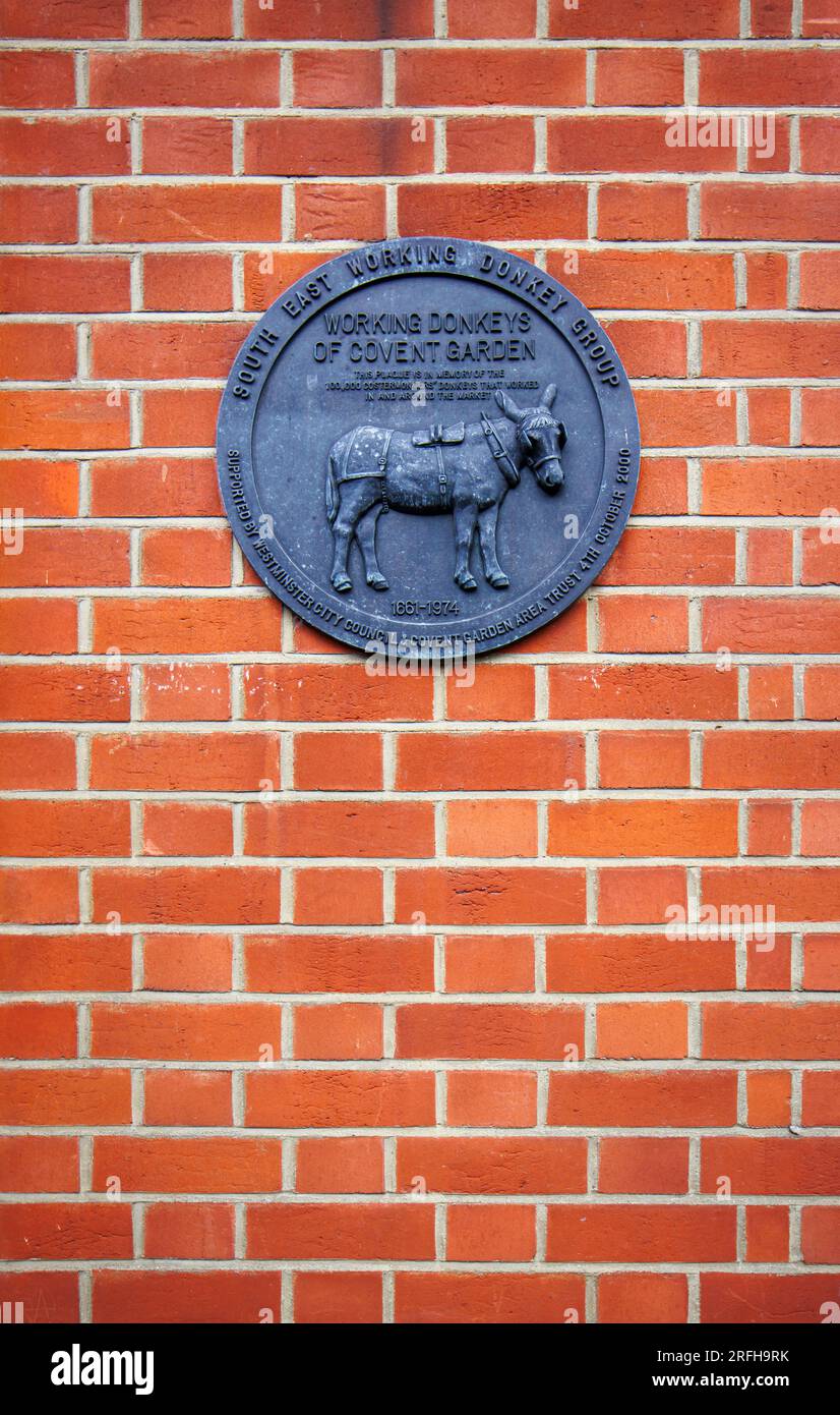 Wall plaque on a red brick wall commemorating the working donkeys of ...