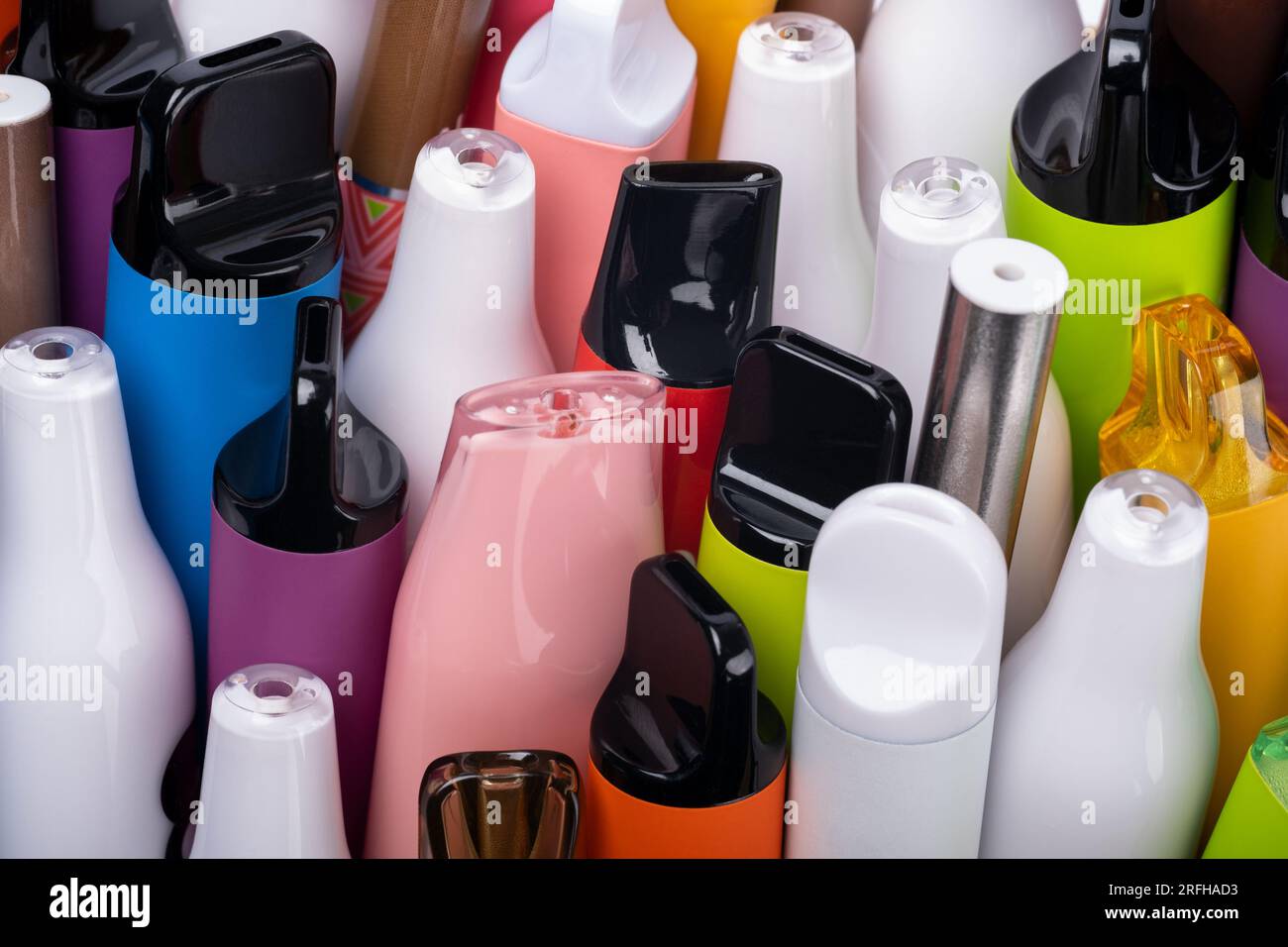 Close up Synthetic nicotine concept. Various disposable electronic ...