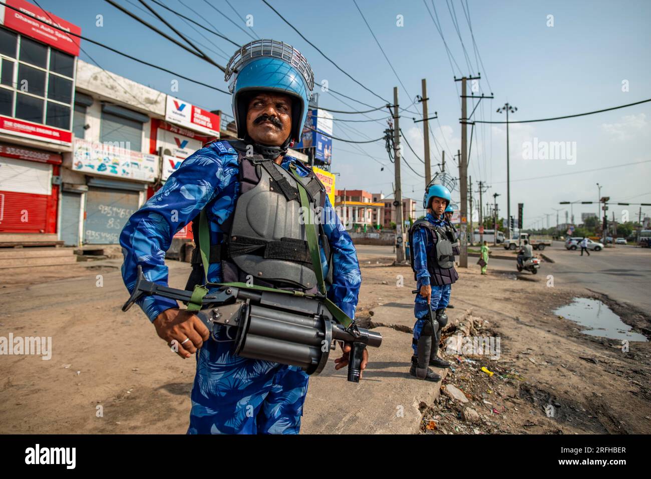 Gurugram, India. 03rd Aug, 2023. Rapid Action Force (RAF) personnel ...
