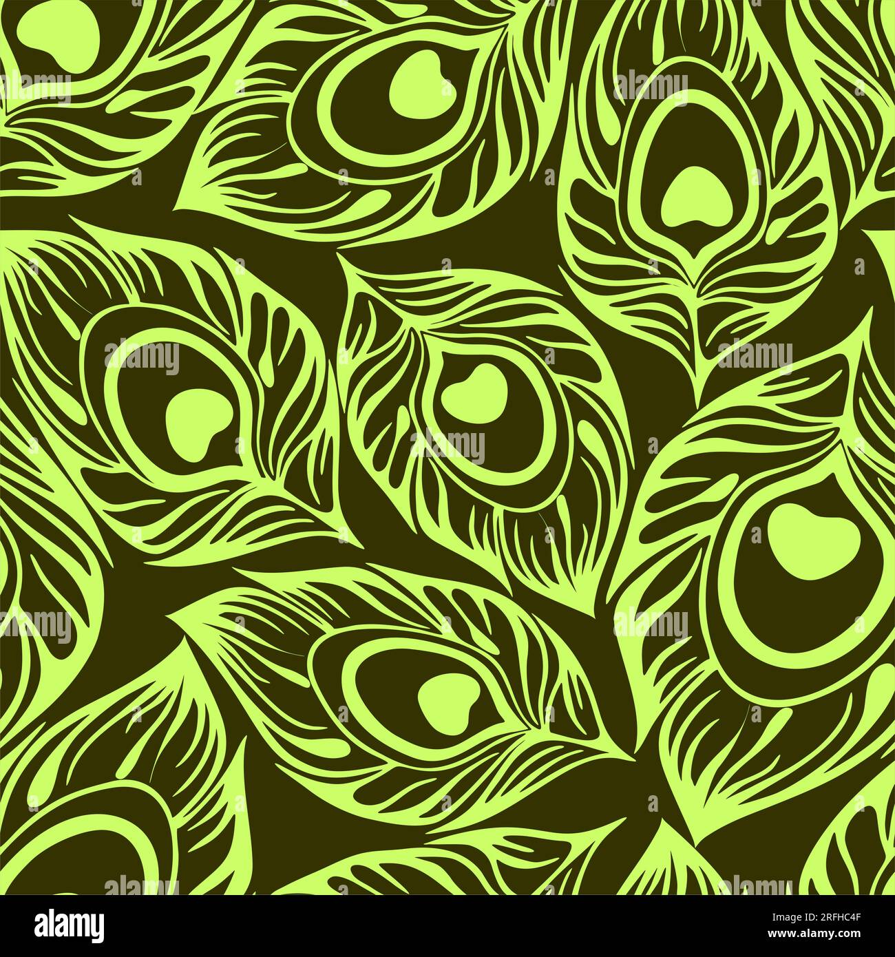 seamless pattern of green stylized peacock feathers on an olive ...