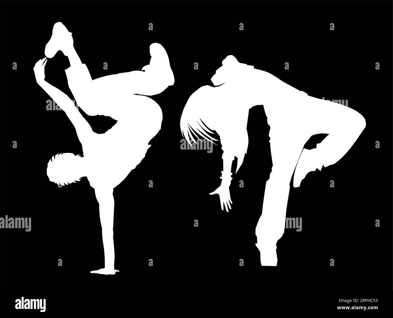 white silhouette of a man dancing on a black background, monochrome ...