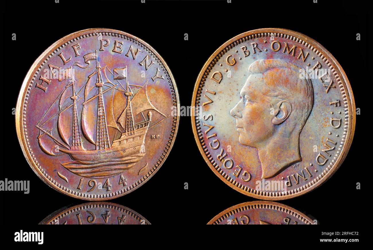 1944 Half Penny with George Vi on the obverse and The Golden Hind ...