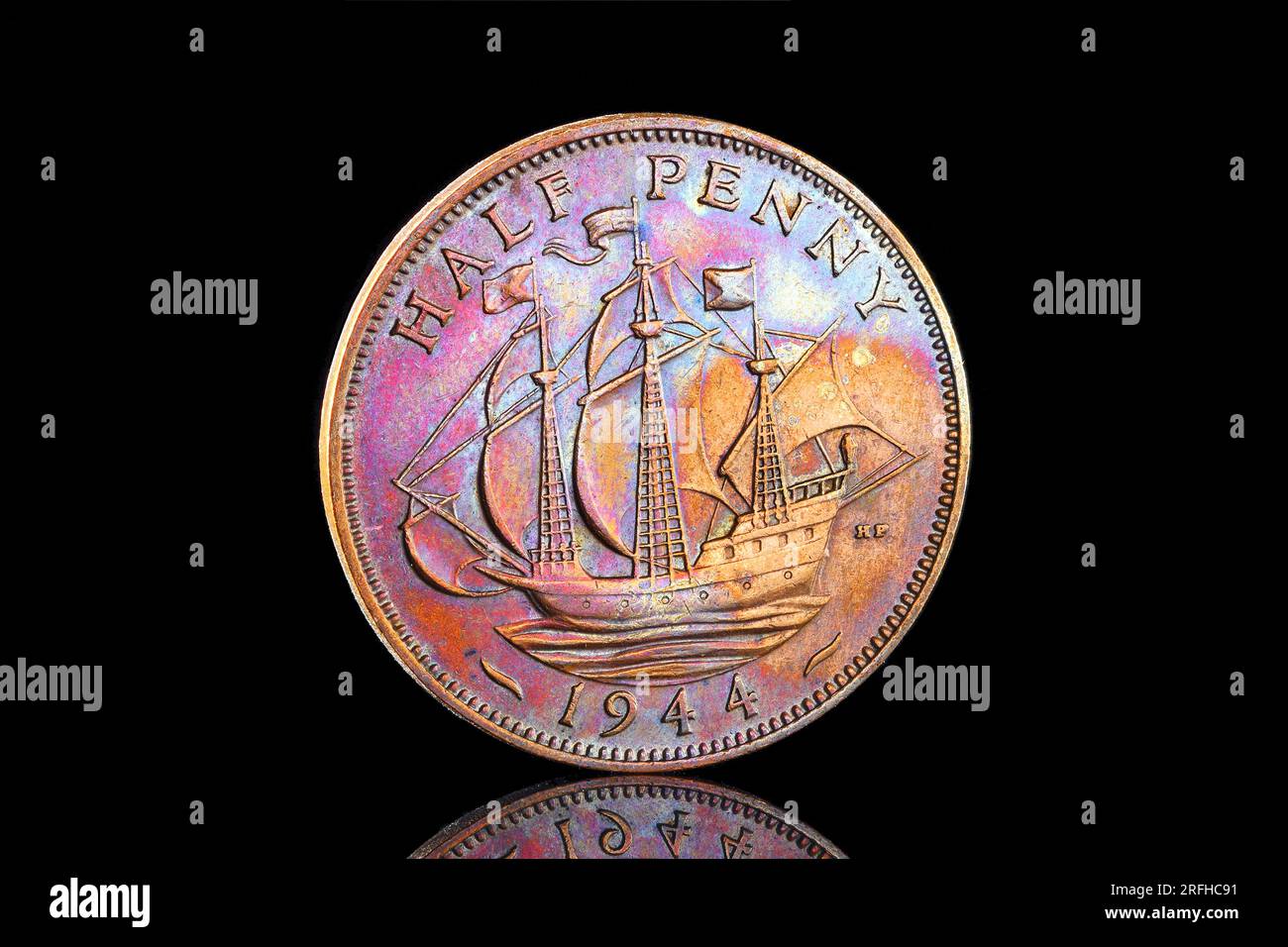 1944 Half Penny with George Vi on the obverse and The Golden Hind ...