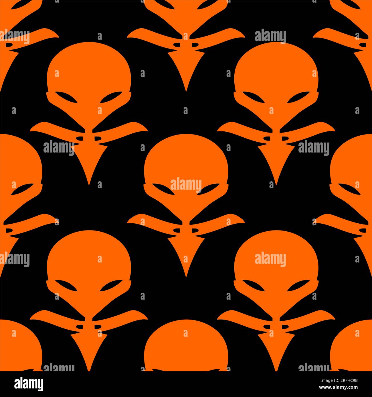seamless pattern orange graphic aliens on black background, texture ...