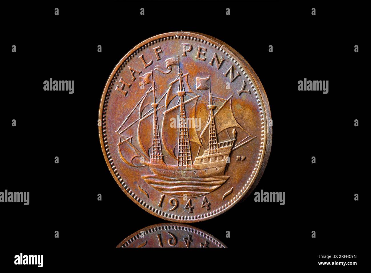 1944 Half Penny with George Vi on the obverse and The Golden Hind ...