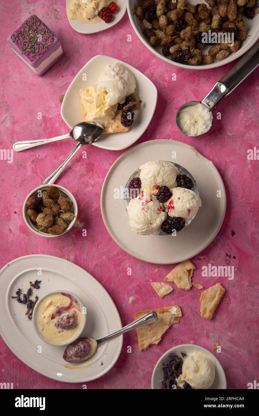 Berry ice cream with mulberry Stock Photo - Alamy
