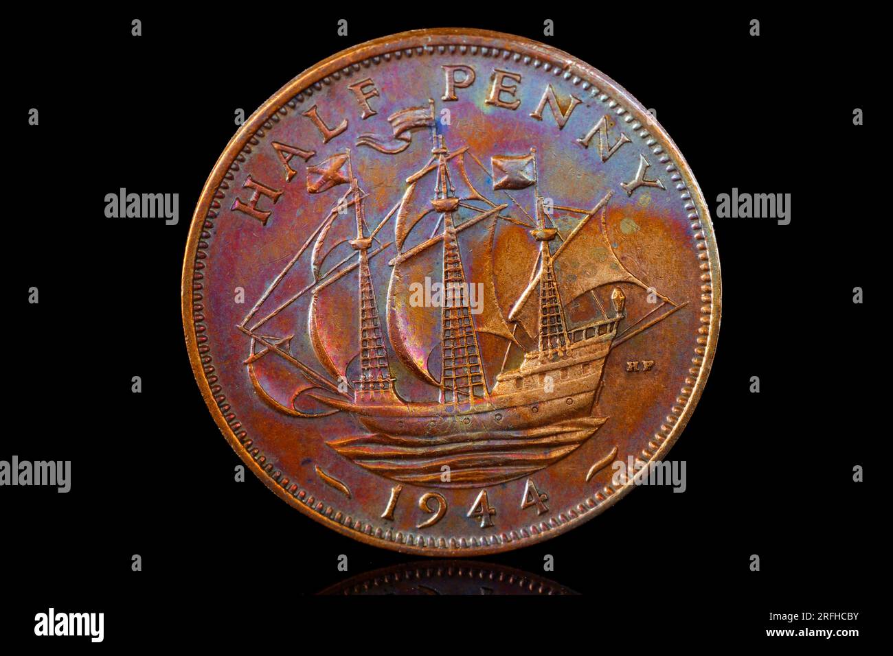 1944 Half Penny with George Vi on the obverse and The Golden Hind ...
