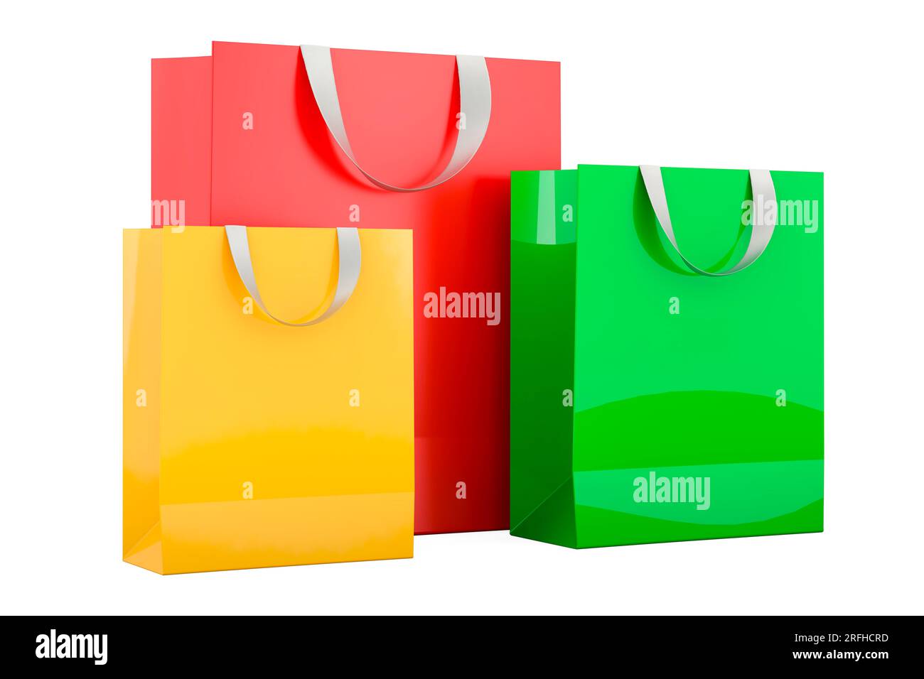 Colored shopping bags, 3D rendering isolated on white background Stock ...