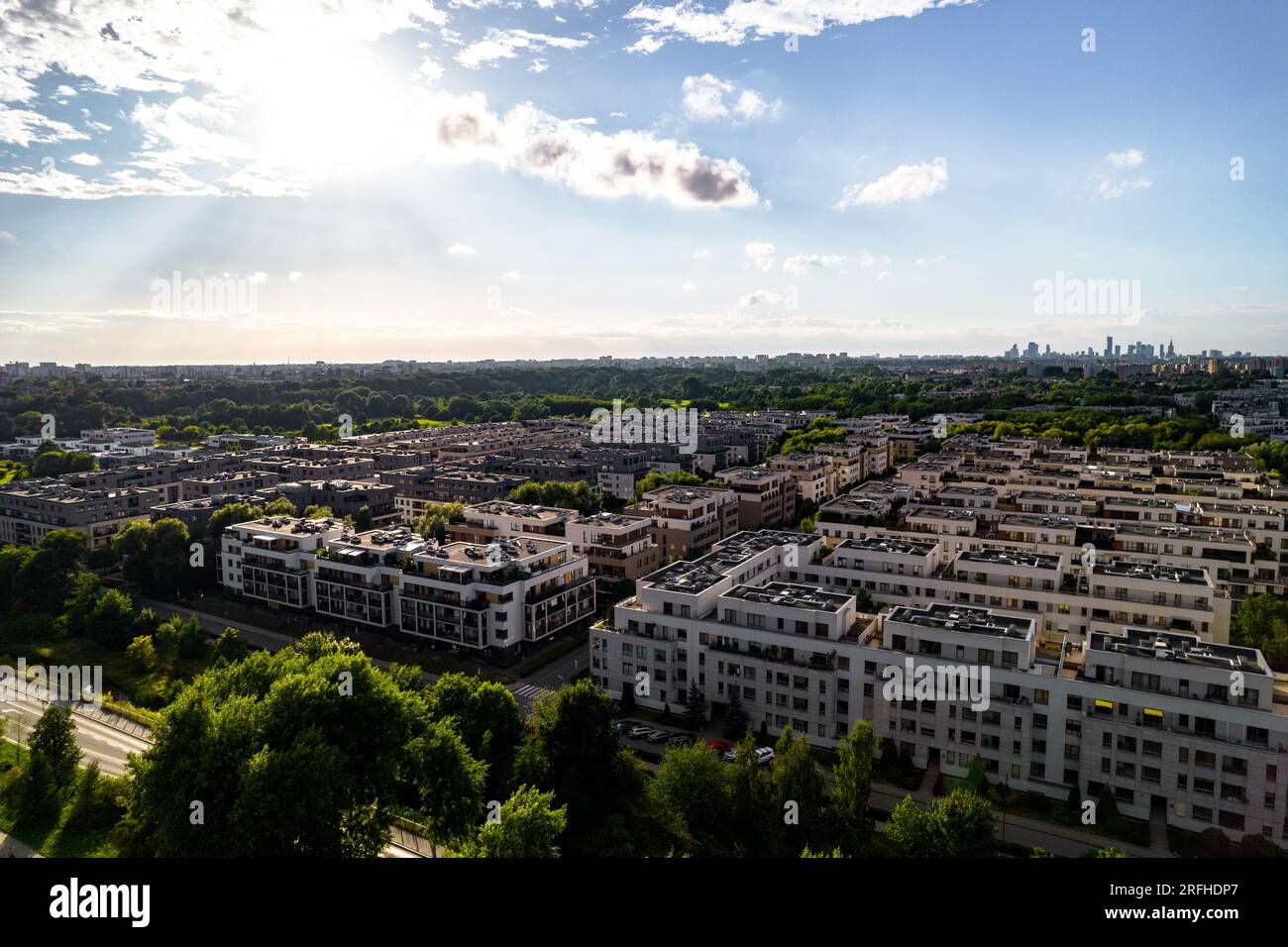 Warsaw, drone, bird view, aerial, city, urban, street, building, roof ...