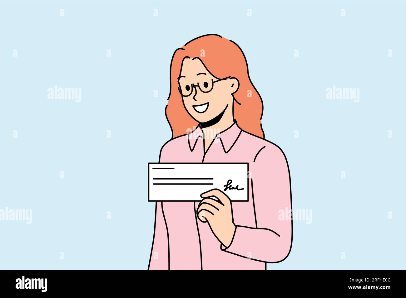 Woman in bank with cheque Stock Vector Images - Alamy