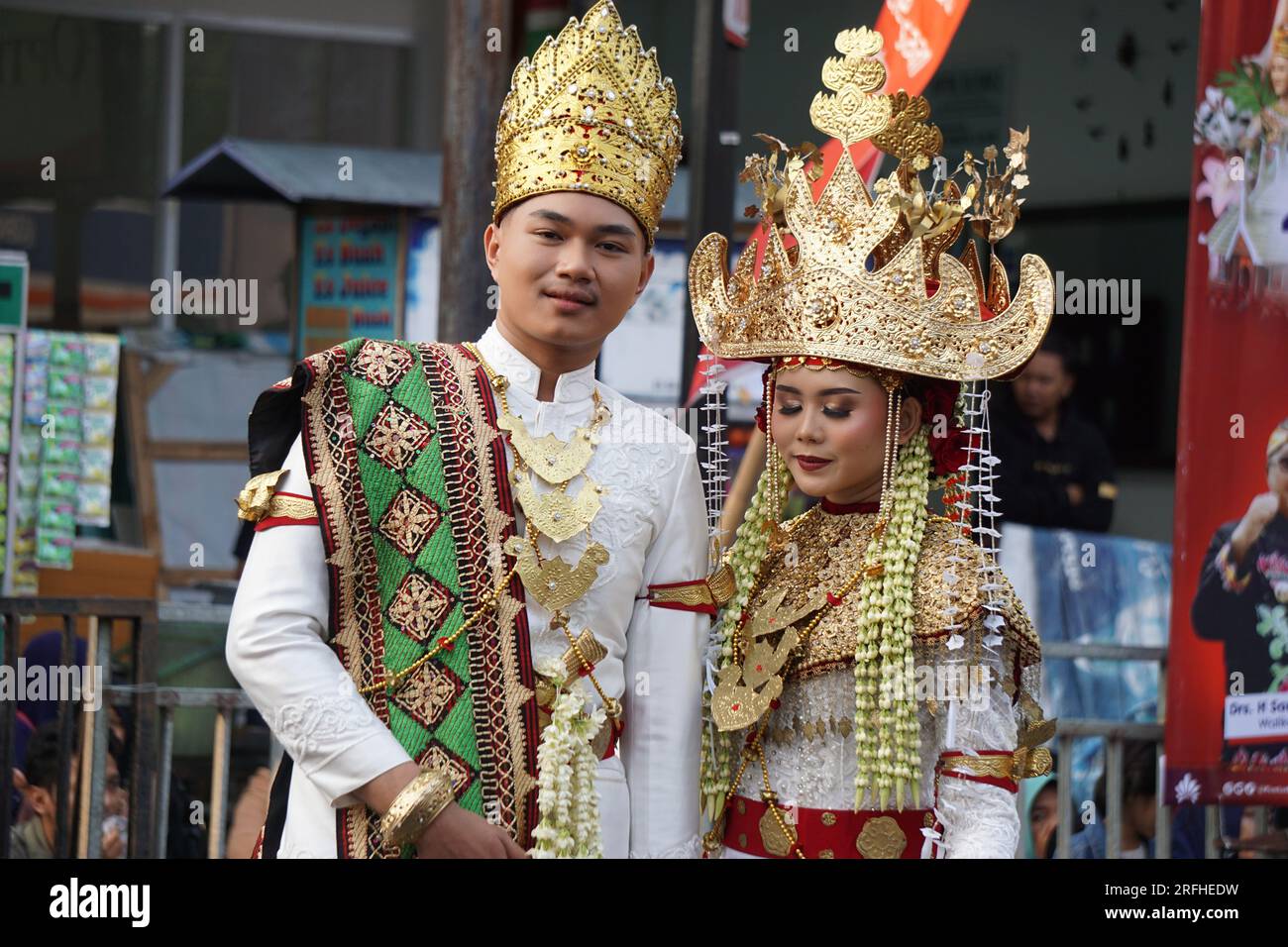A couple with a traditional costume from lampung. This costume is ...