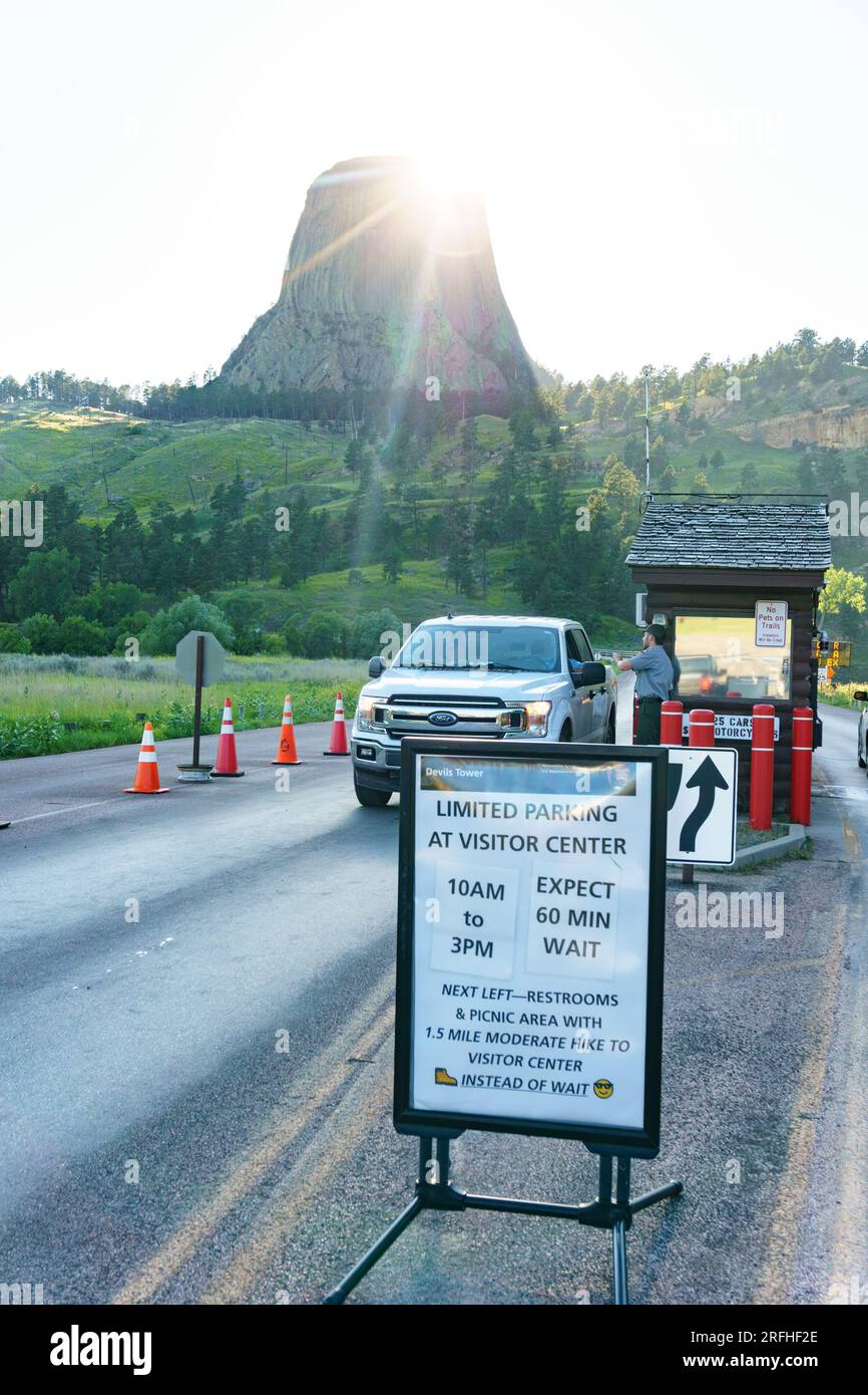 Devils Tower, Parking lot full sign, sunset, over devils tower, Devil's ...