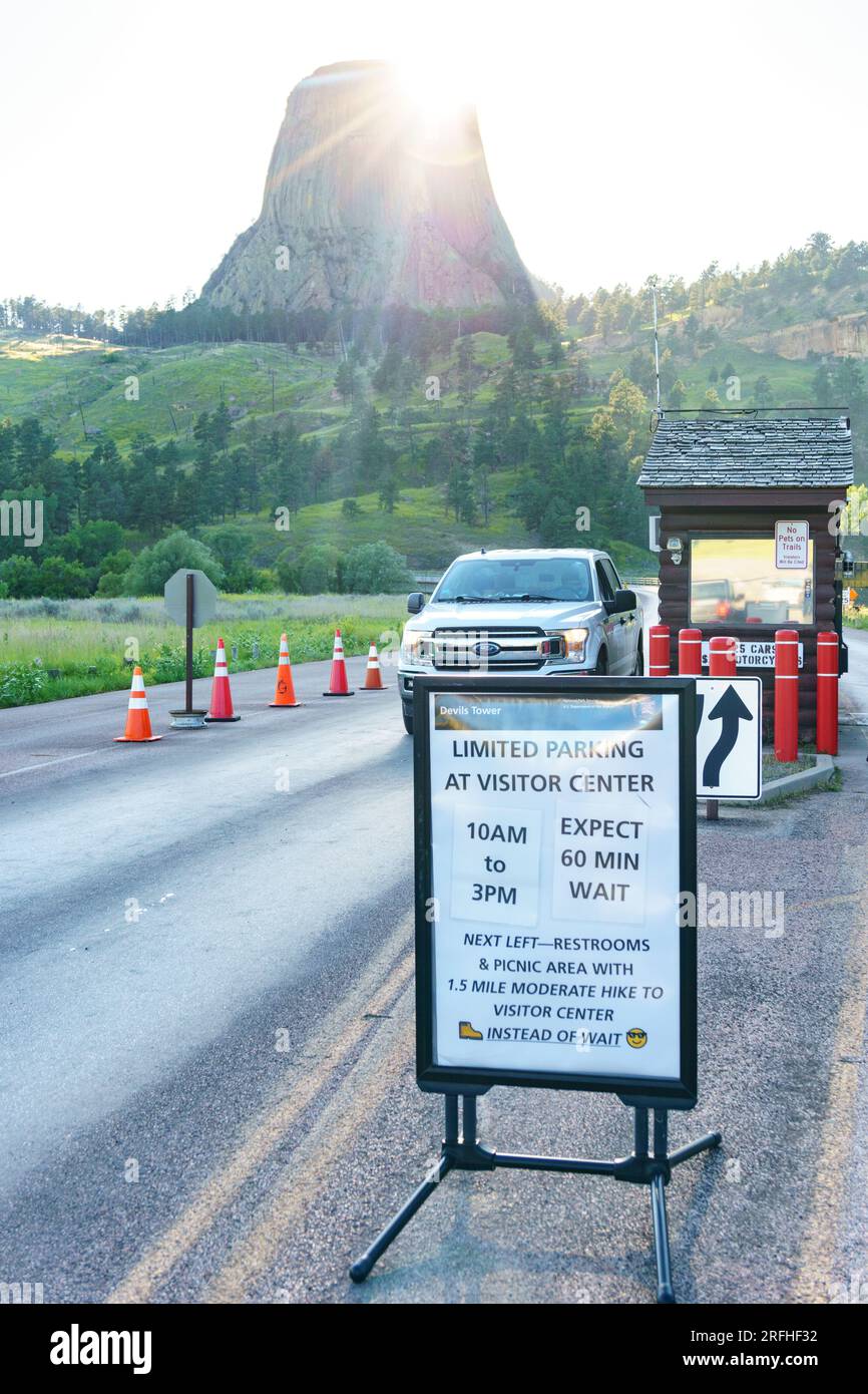 Devils Tower, Parking lot full sign, sunset, over devils tower, Devil's ...
