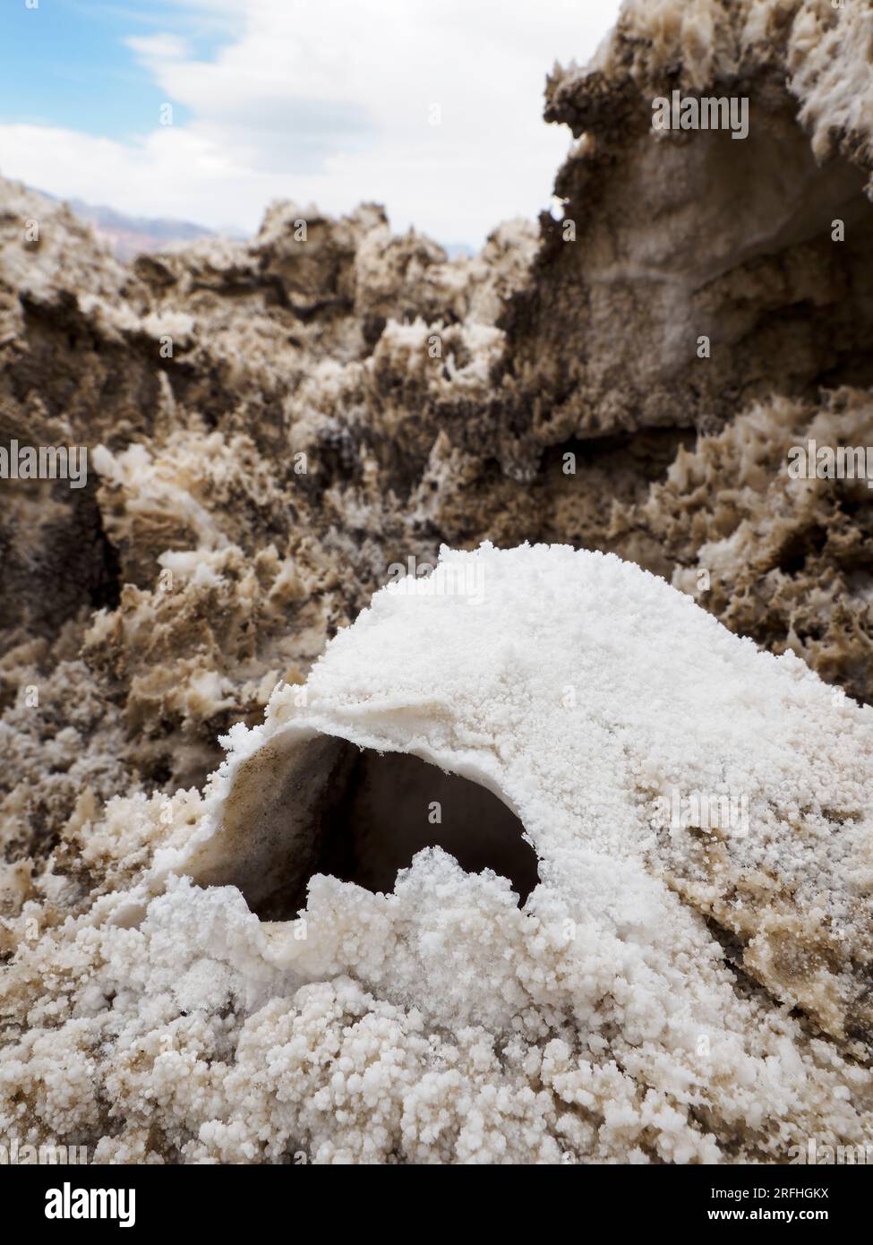 The Devil's Golf Course, a large salt pan filled with halite salt ...