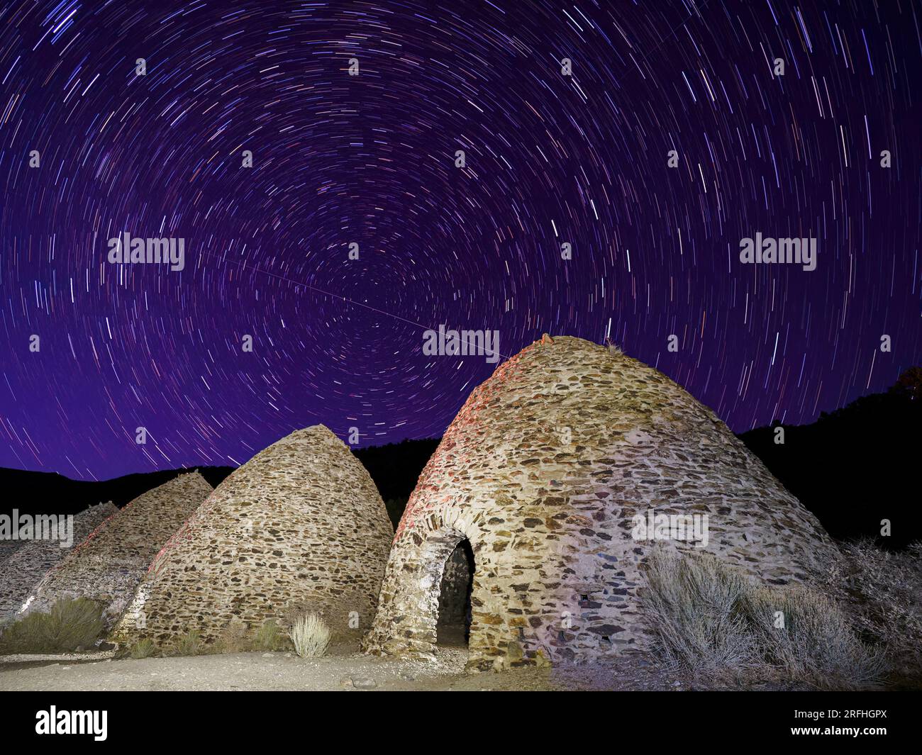 Wildrose Charcoal Kilns at night, built in 1877 to produce charcoal ...