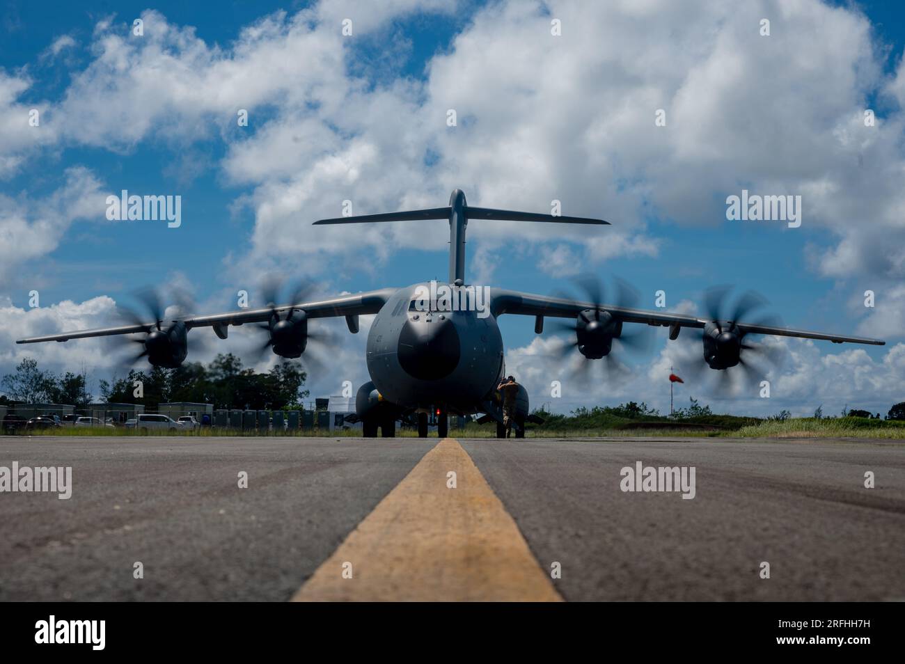 A French Air Force Airbus A400 Atlas gets taxied in after landing ...