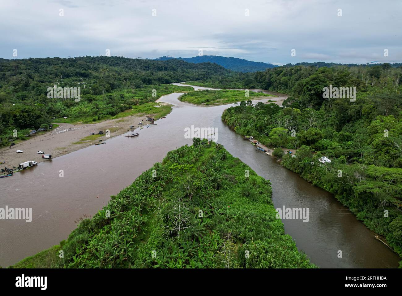 Beautiful aerial view of Bananito River in the Costa Rica Rainforest ...