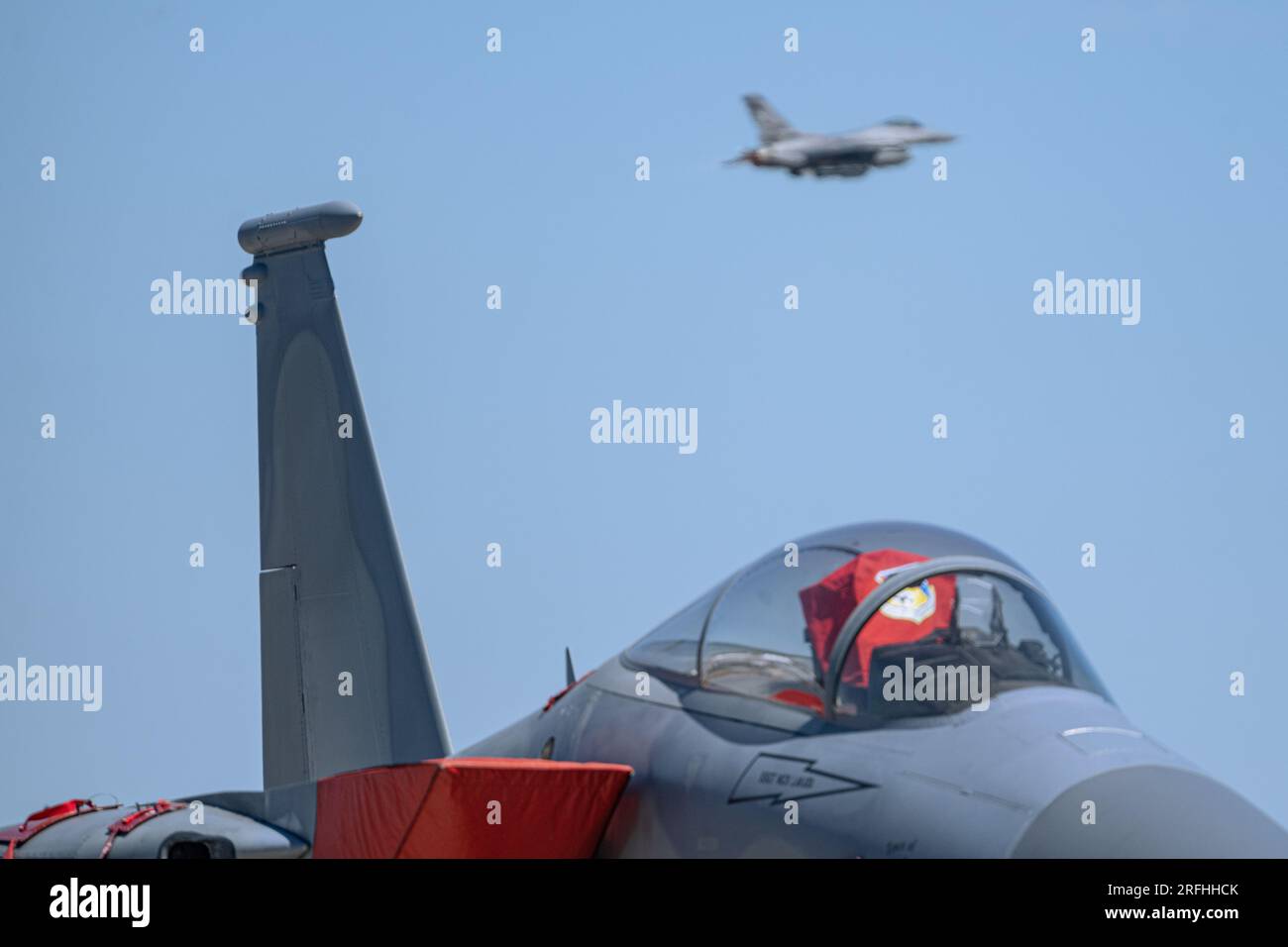 A U.S. Air Force F-15 Eagle assigned to the 104th Fighter Wing sits on ...