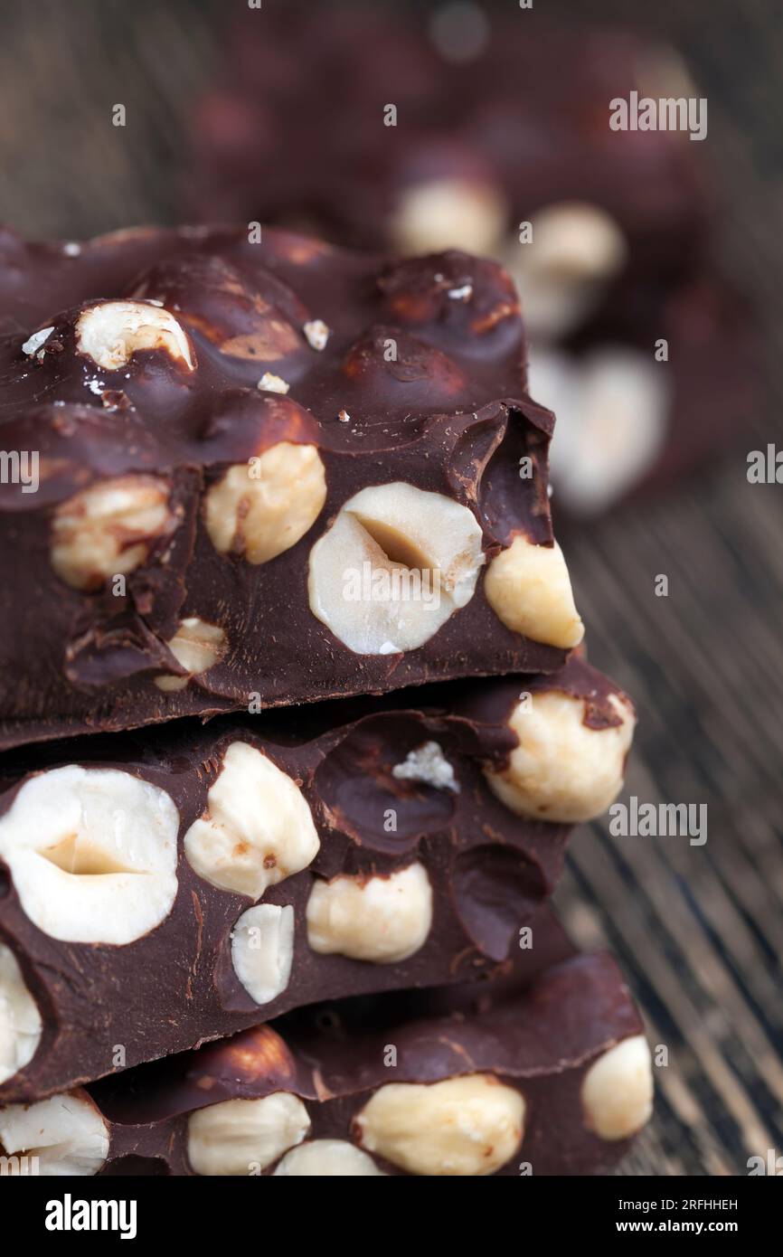 bitter chocolate with hazelnuts, homemade bitter chocolate bar with ...