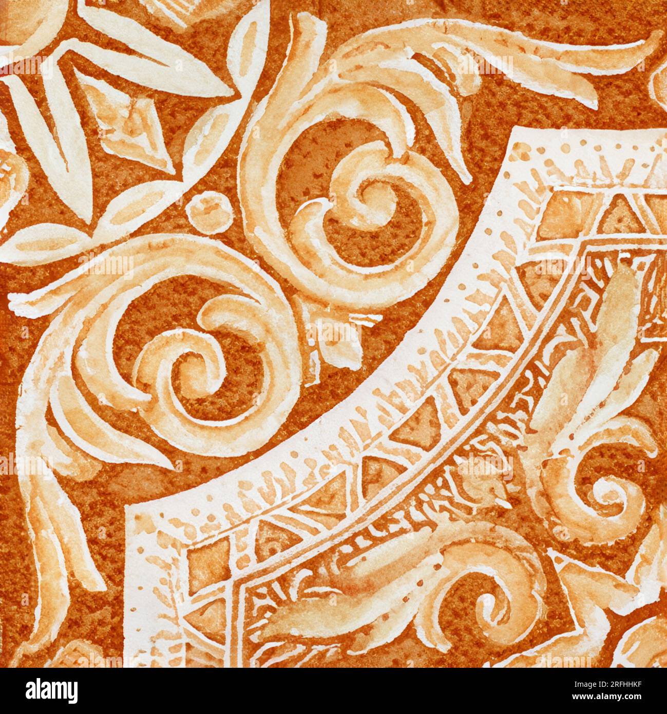 Watercolor illustration of portuguese ceramic tiles pattern. Single ...