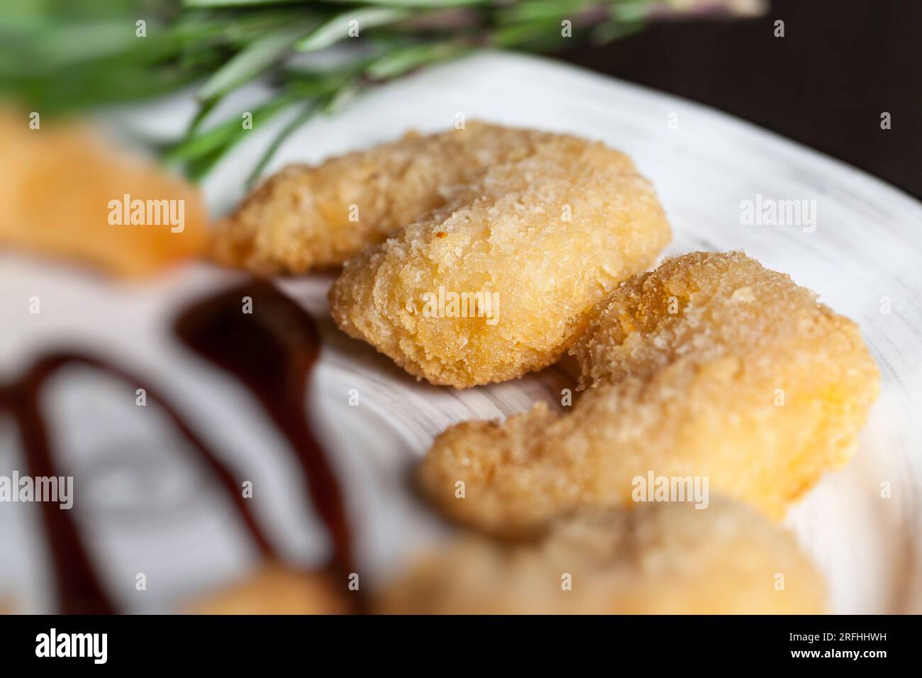 large deep fried chicken meat , a cooked meat dish in a cafe Stock ...