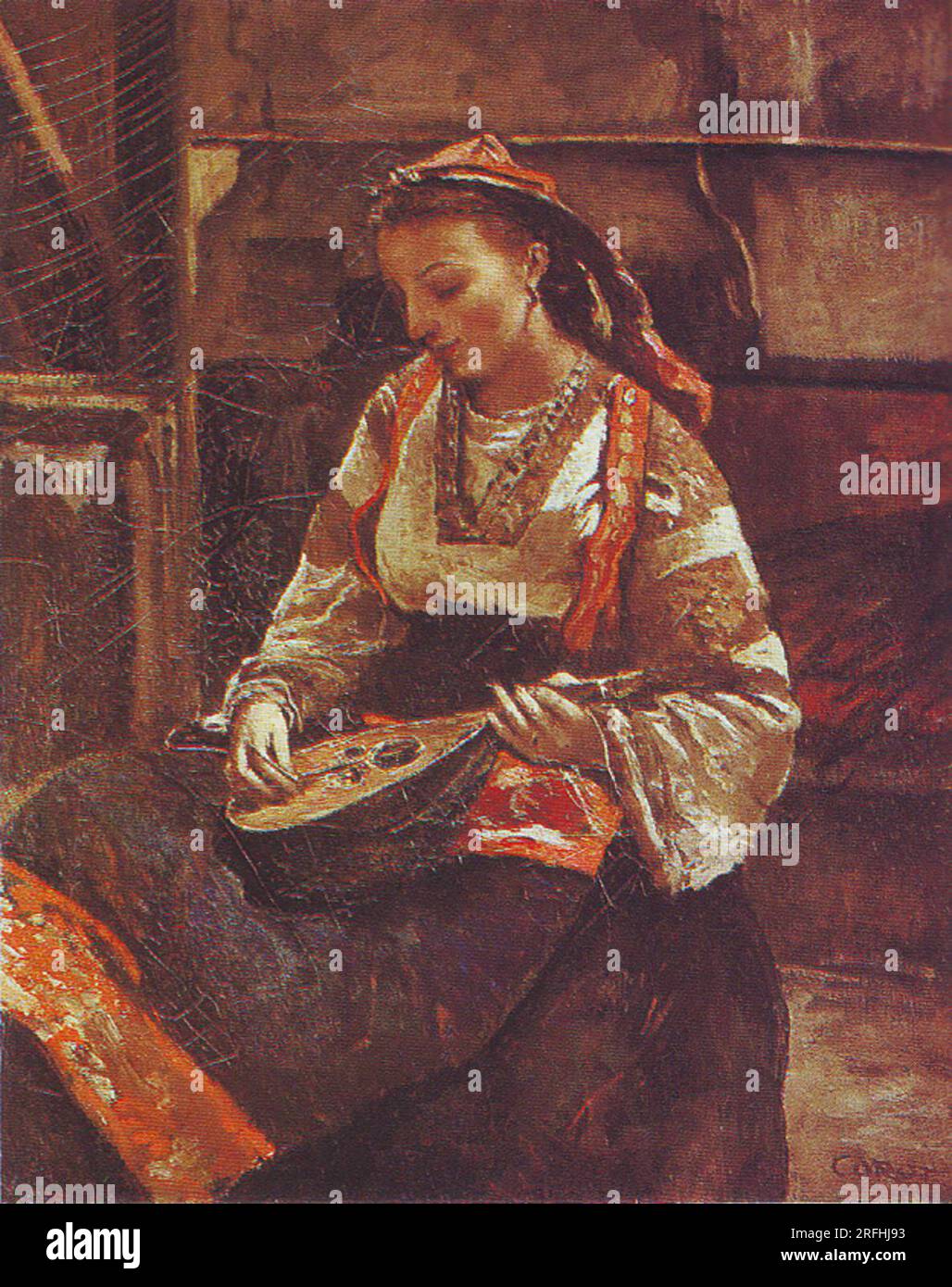 Italian Woman Seated Playing Mandolin from 1865 until 1870 by Jean ...