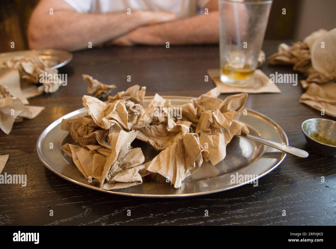 A bunch of used paper napkins after lunch at a restaurant Stock Photo ...