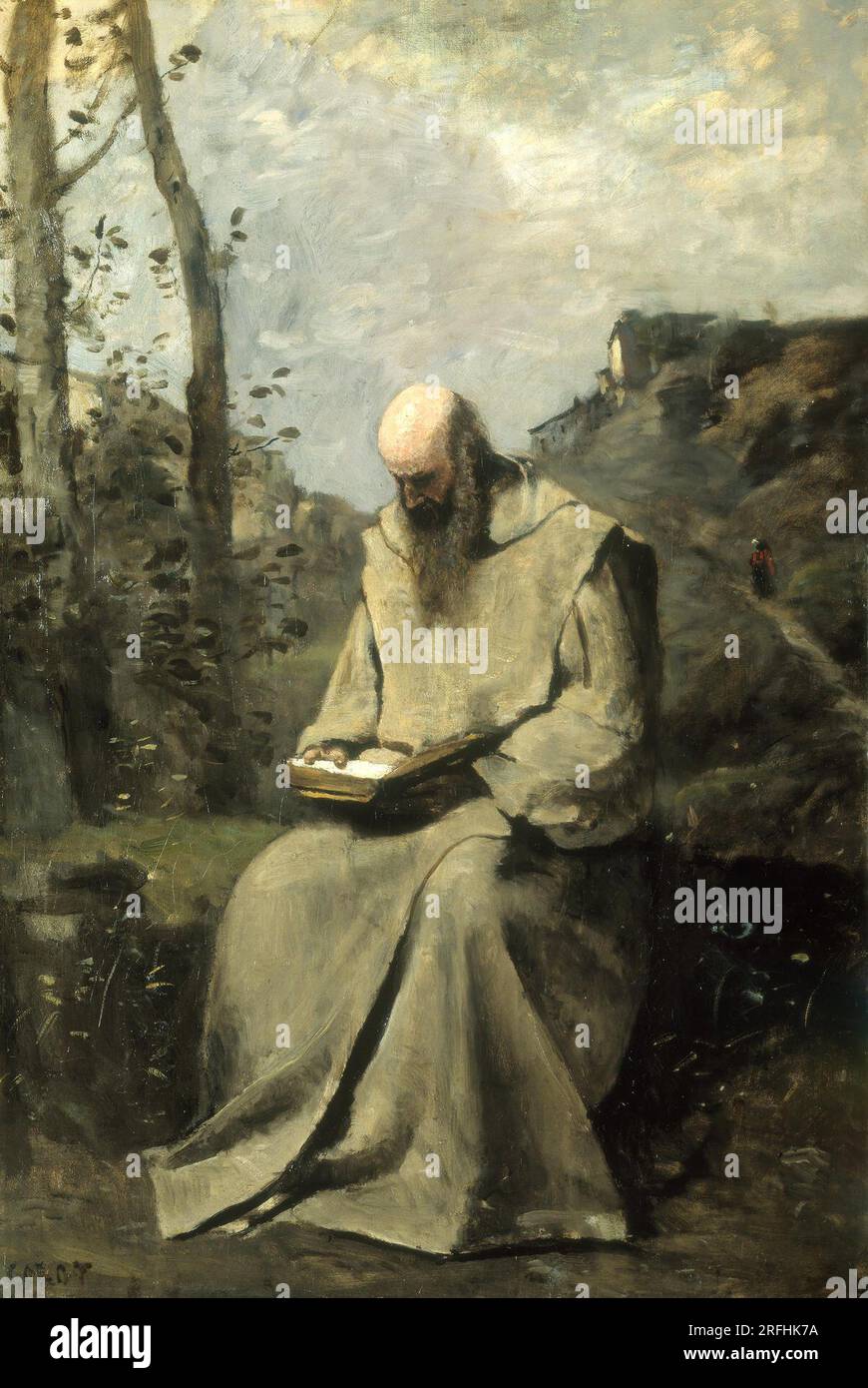 Sitting Monk, Reading circa 1865 by Jean-Baptiste Camille Corot Stock ...