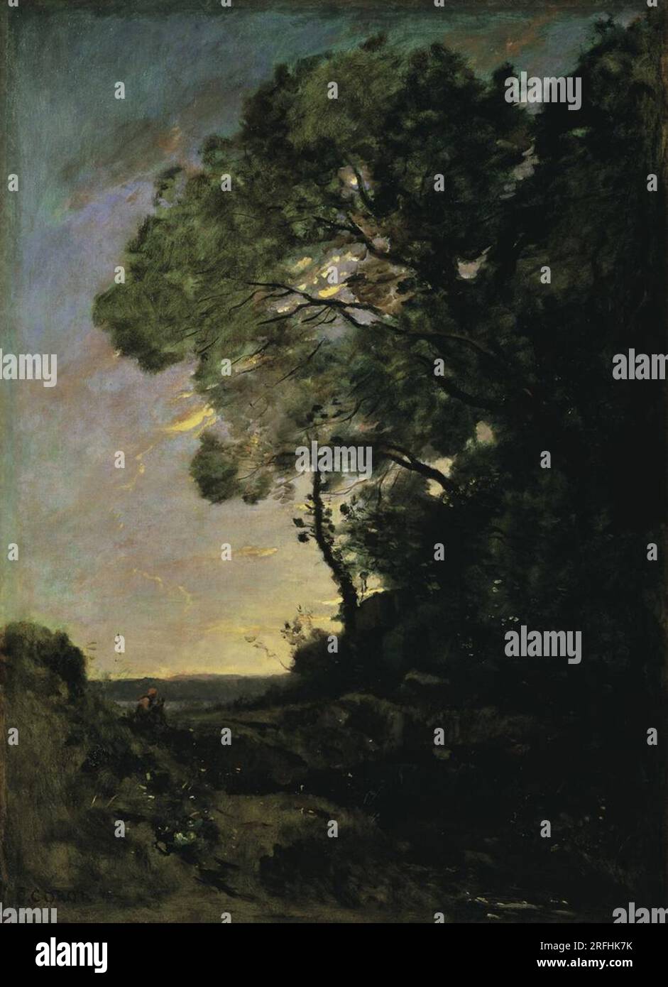 Tree landscape (evening) after 1870 by Jean-Baptiste Camille Corot ...