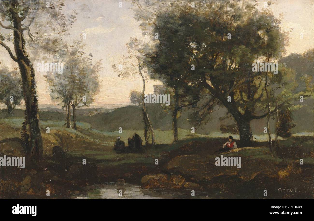 Sunset: Figures under Trees 19th century by Jean-Baptiste Camille Corot ...