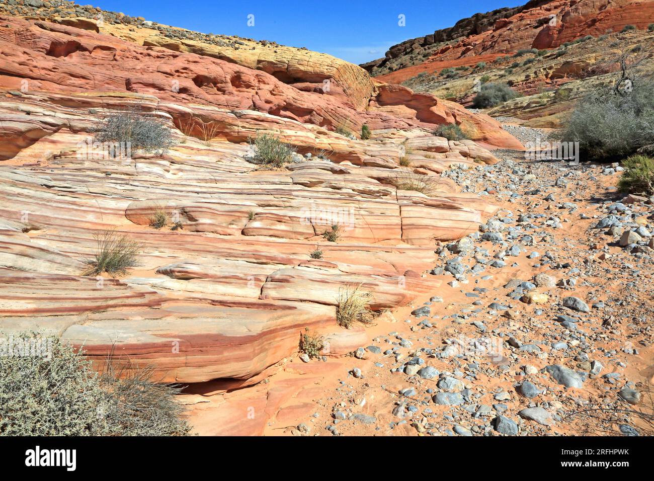 The trail and colorful cliffs - Valley of Fire State Park, Nevada Stock ...