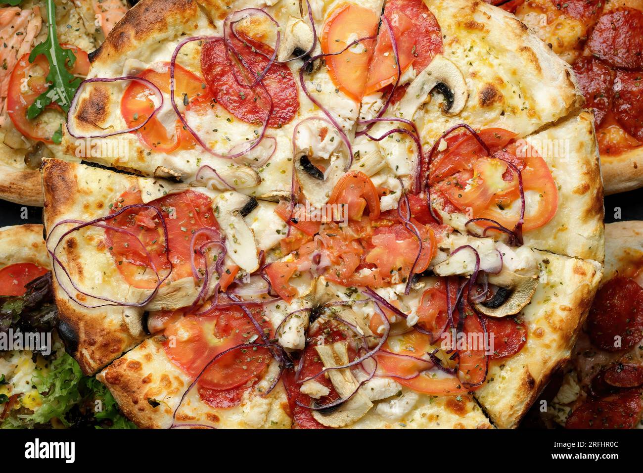 Five different types of pizza with different toppings Stock Photo - Alamy