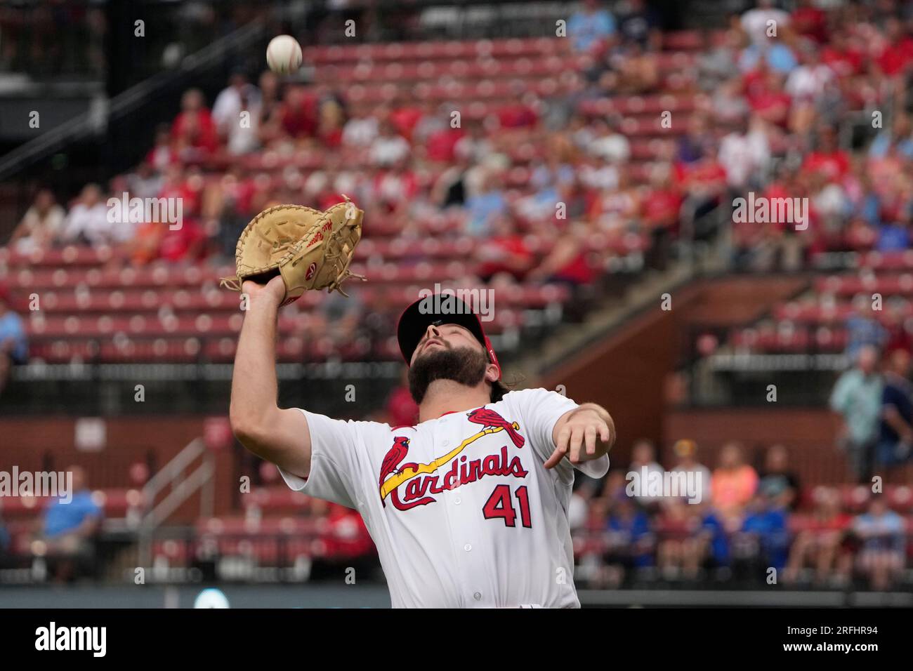 St. Louis Cardinals first baseman Alec Burleson catches a popup by ...