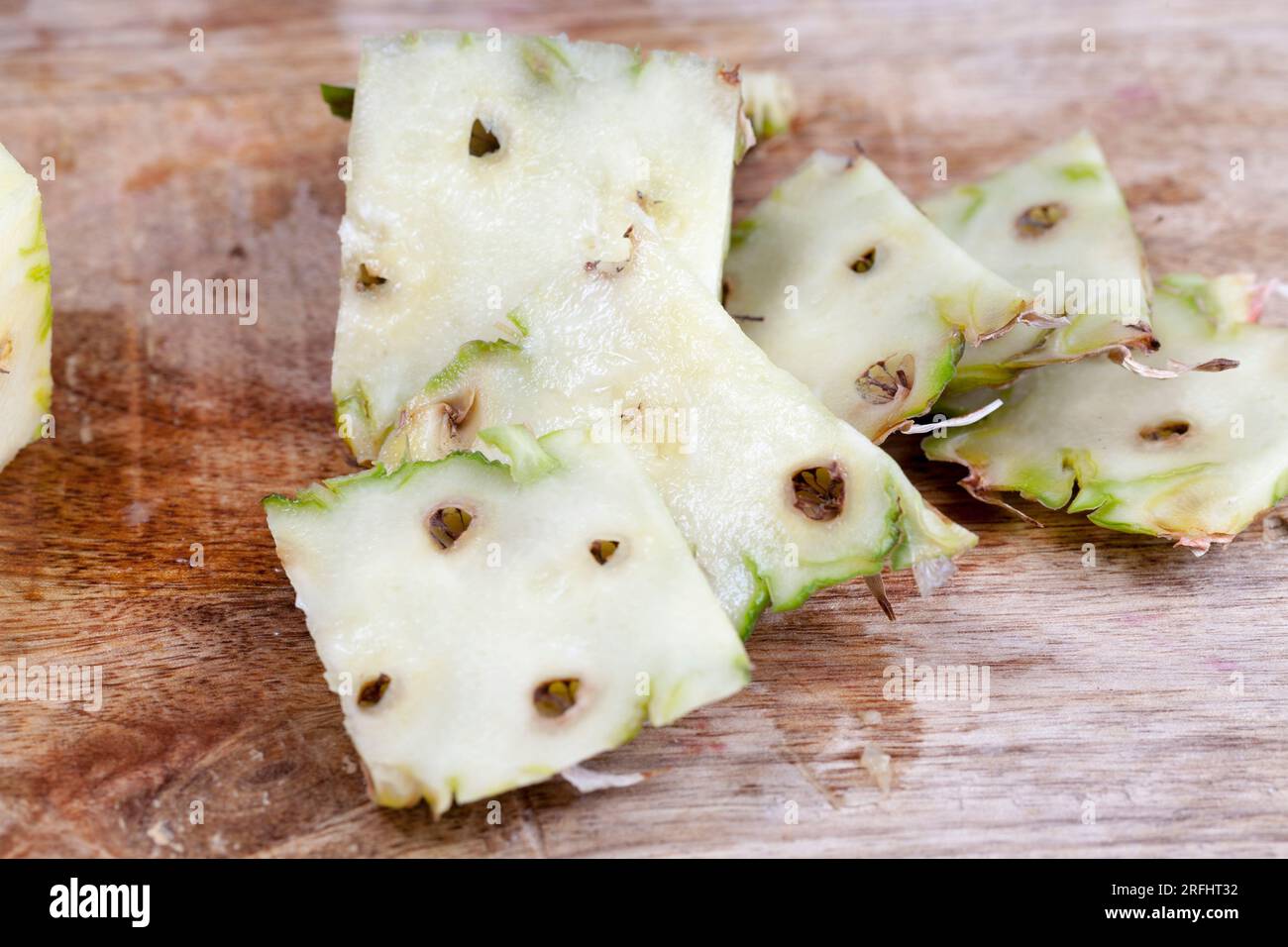 pieces of pineapple that were left after peeling ripe pineapple ...