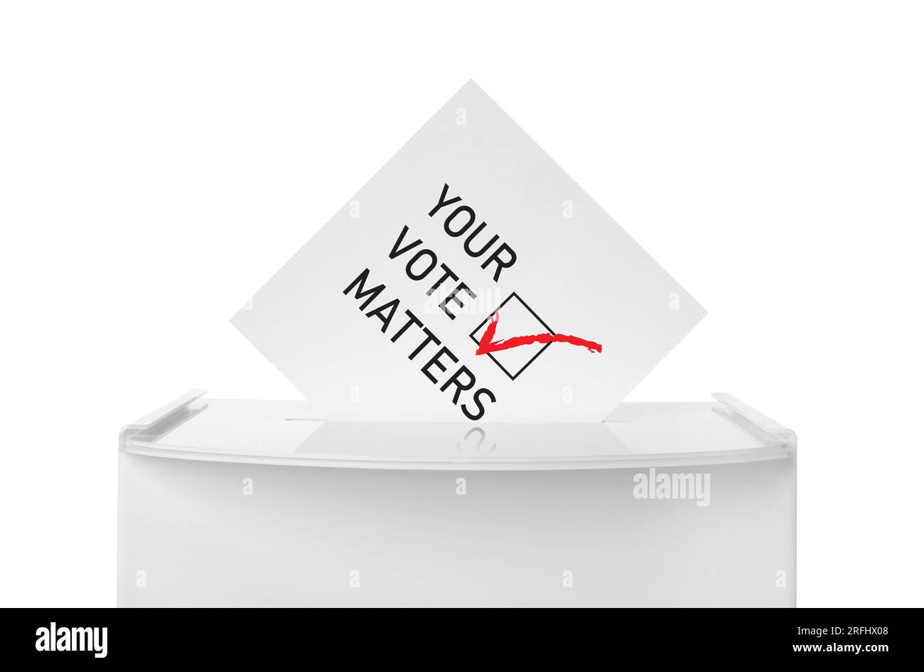 Paper with text Your Vote Matters and tick sticking out of ballot box ...