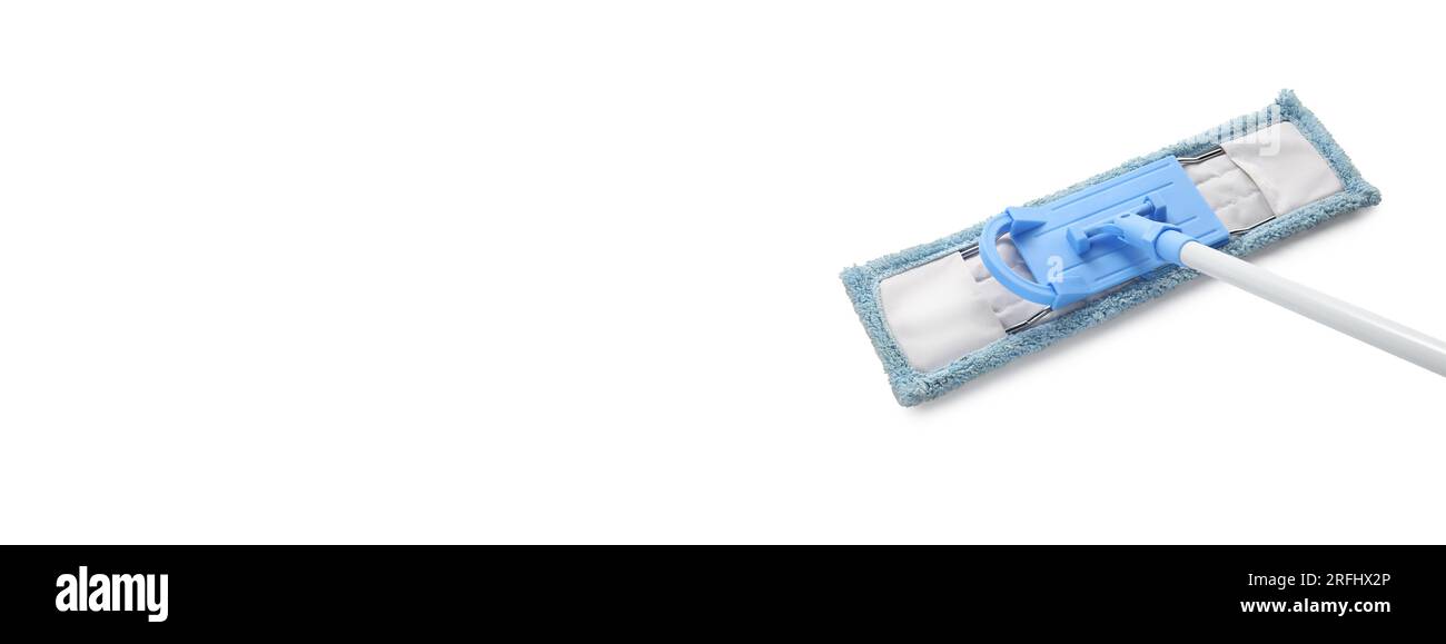 Flat mop on white background. Banner design with space for text Stock ...