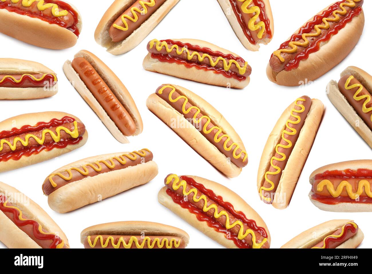 Set of different yummy hot dogs isolated on white Stock Photo - Alamy