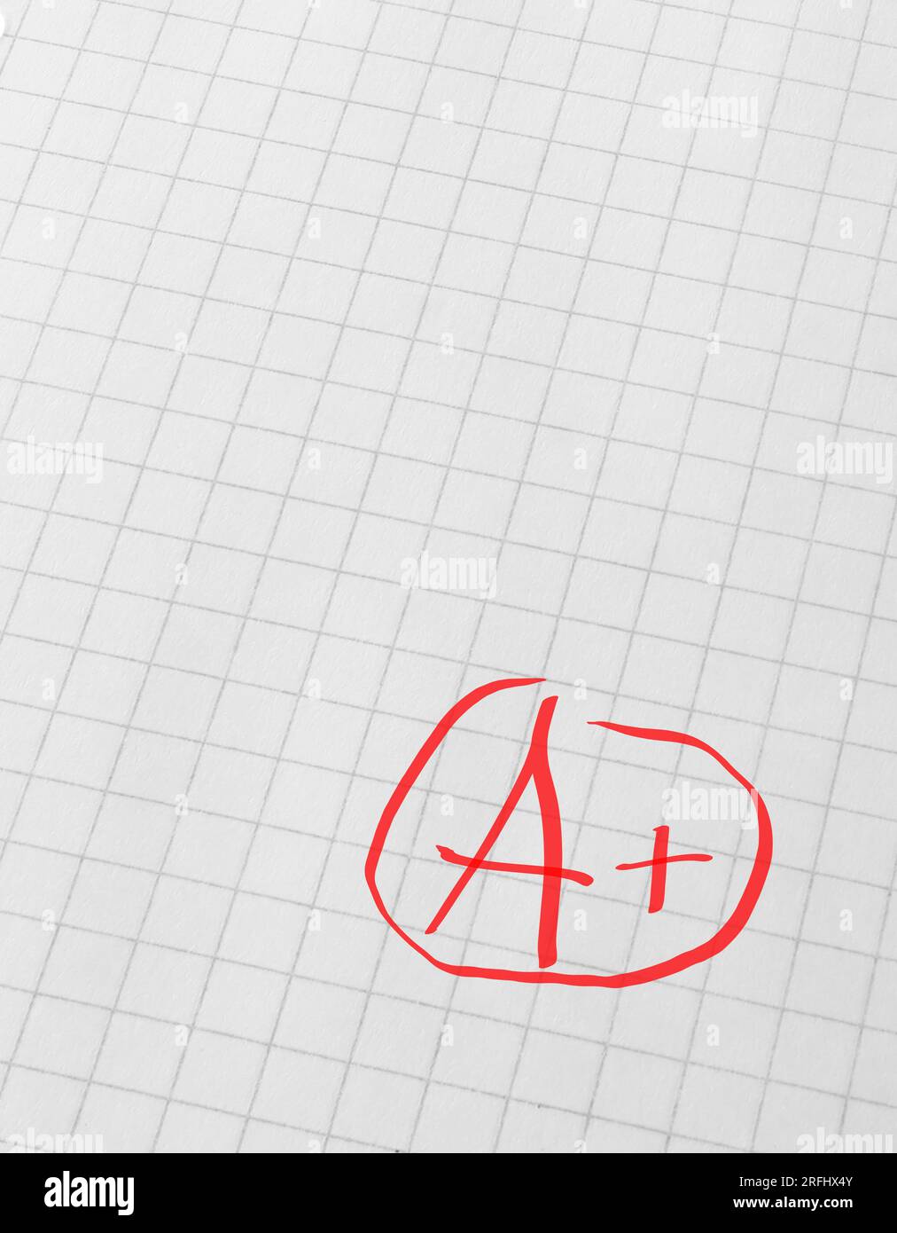 School grade. Red letter A with plus symbol on notebook paper Stock ...