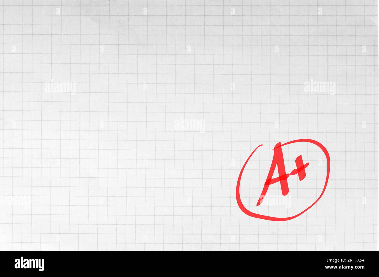 School grade. Red letter A with plus symbol on notebook paper Stock ...