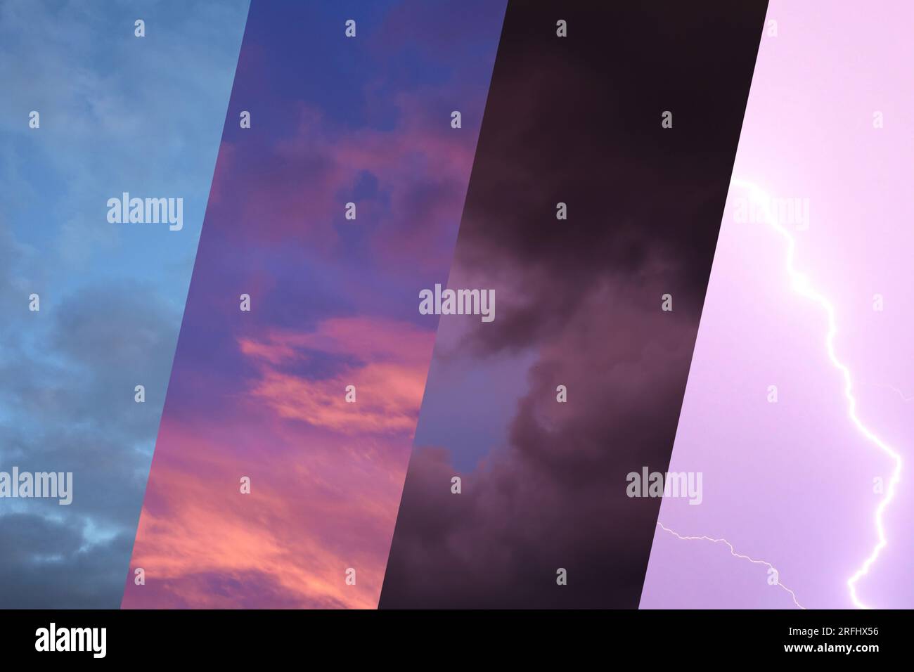 Photos of sky during different weather, collage. Meteorology, forecast ...