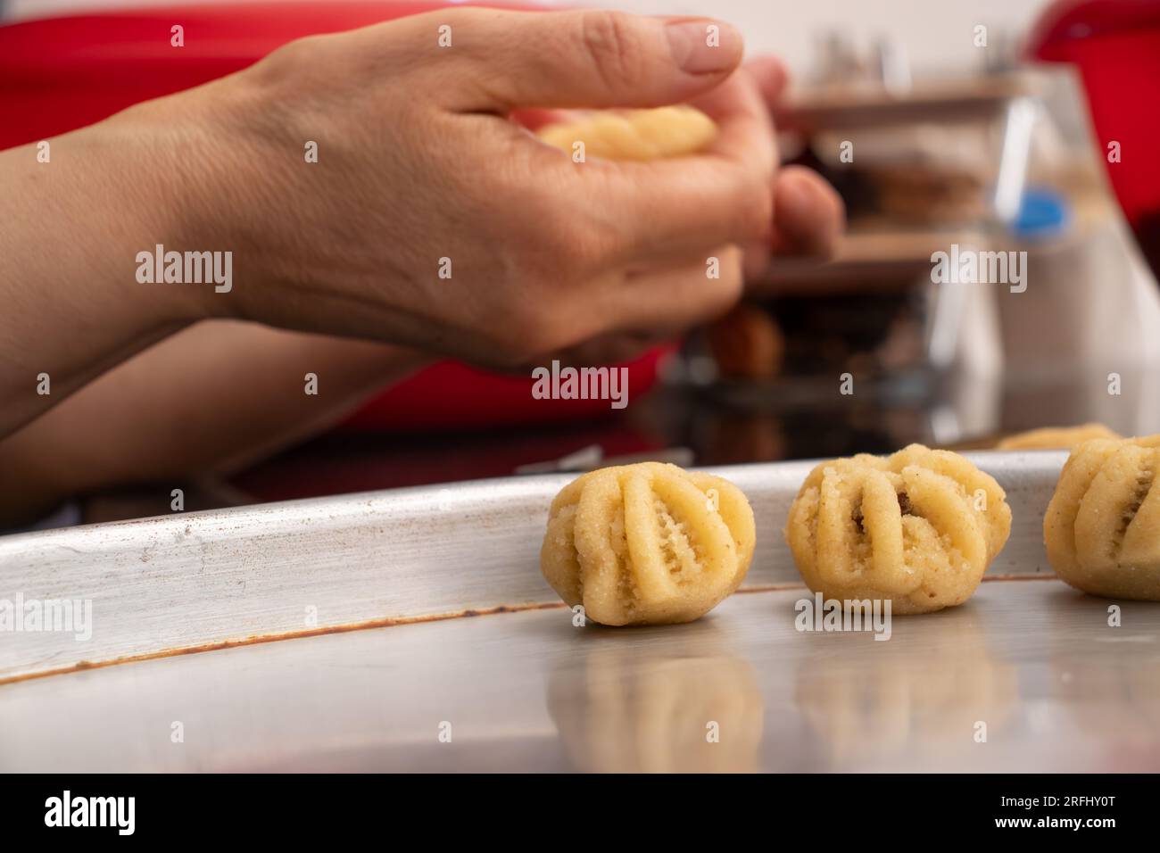 Process of making arabic cookies and kahk for islamic eid after ramadan ...