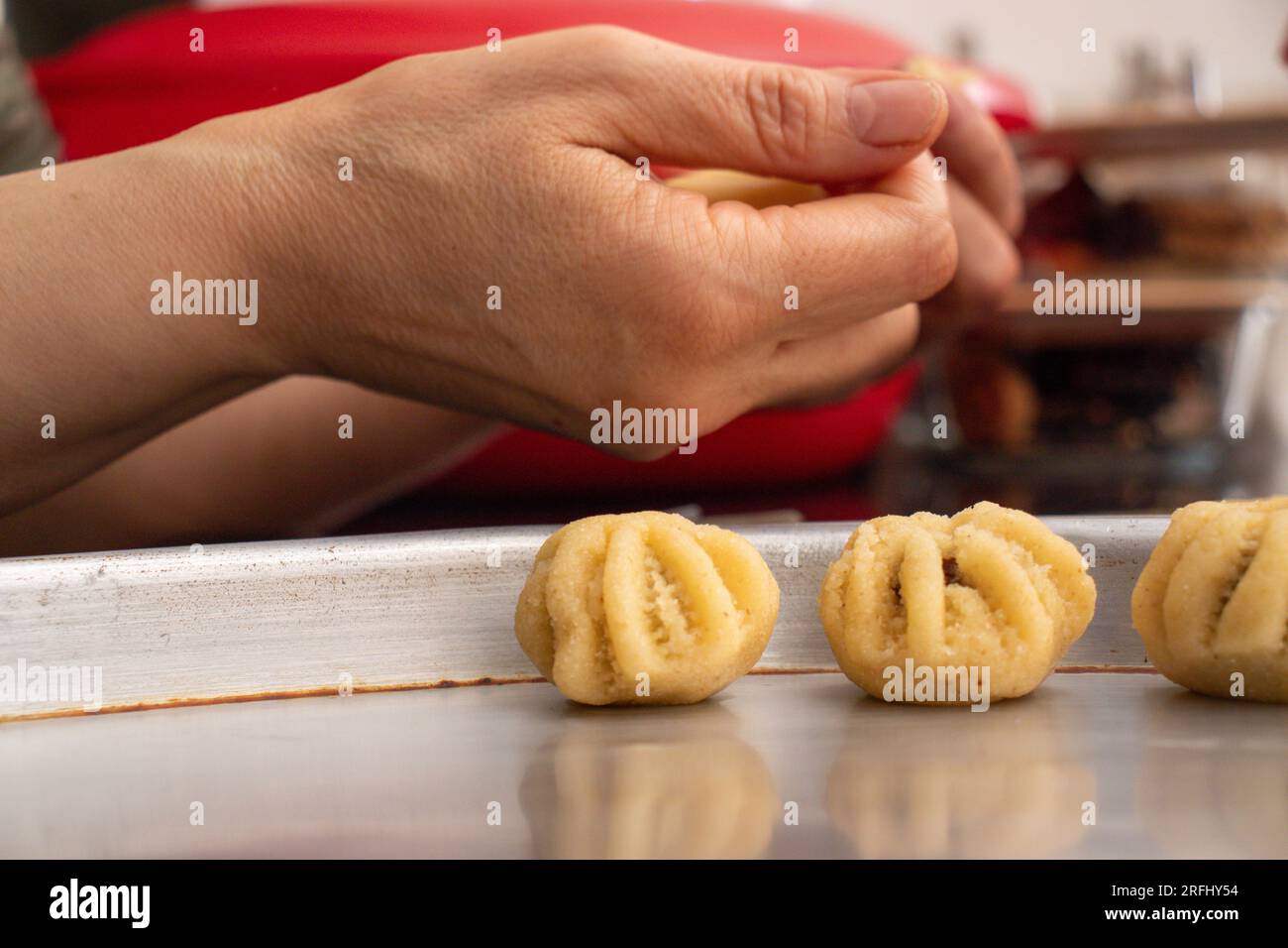 Process of making arabic cookies and kahk for islamic eid after ramadan ...