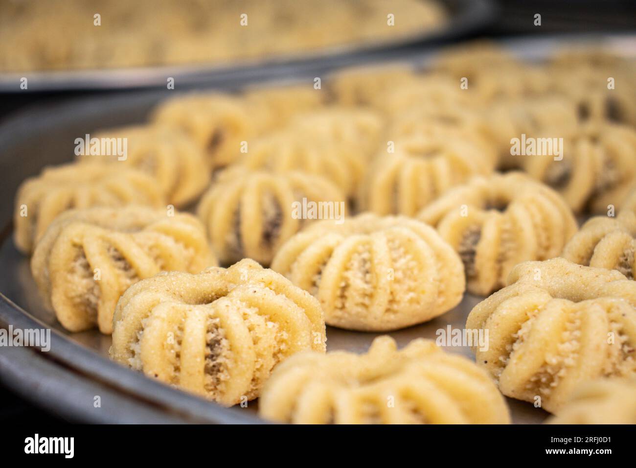 Process of making arabic cookies and kahk for islamic eid after ramadan ...