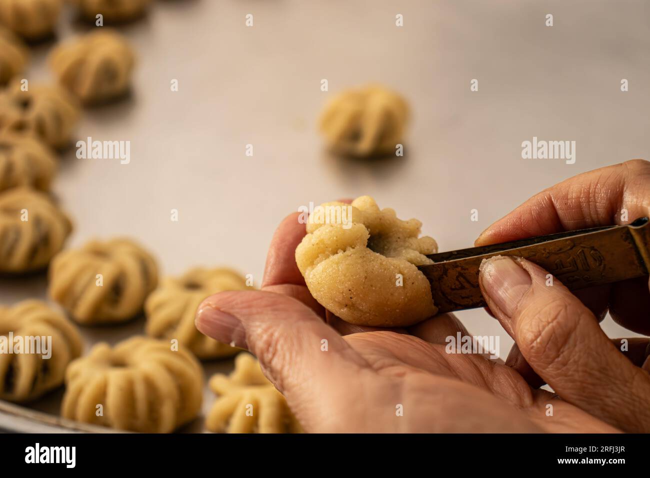 Process of making arabic cookies and kahk for islamic eid after ramadan ...