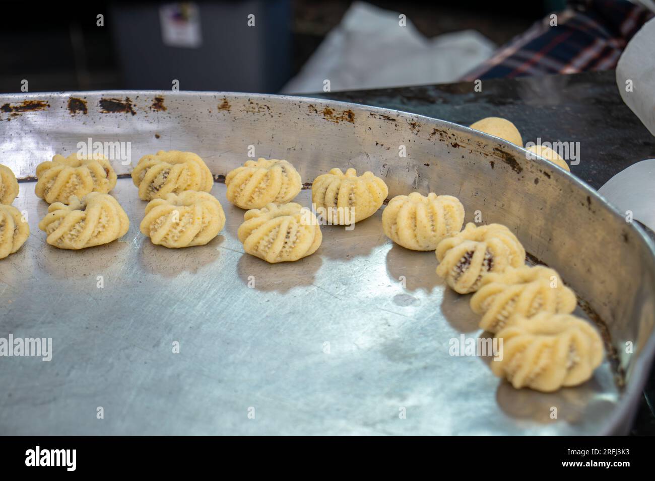 Process of making arabic cookies and kahk for islamic eid after ramadan ...