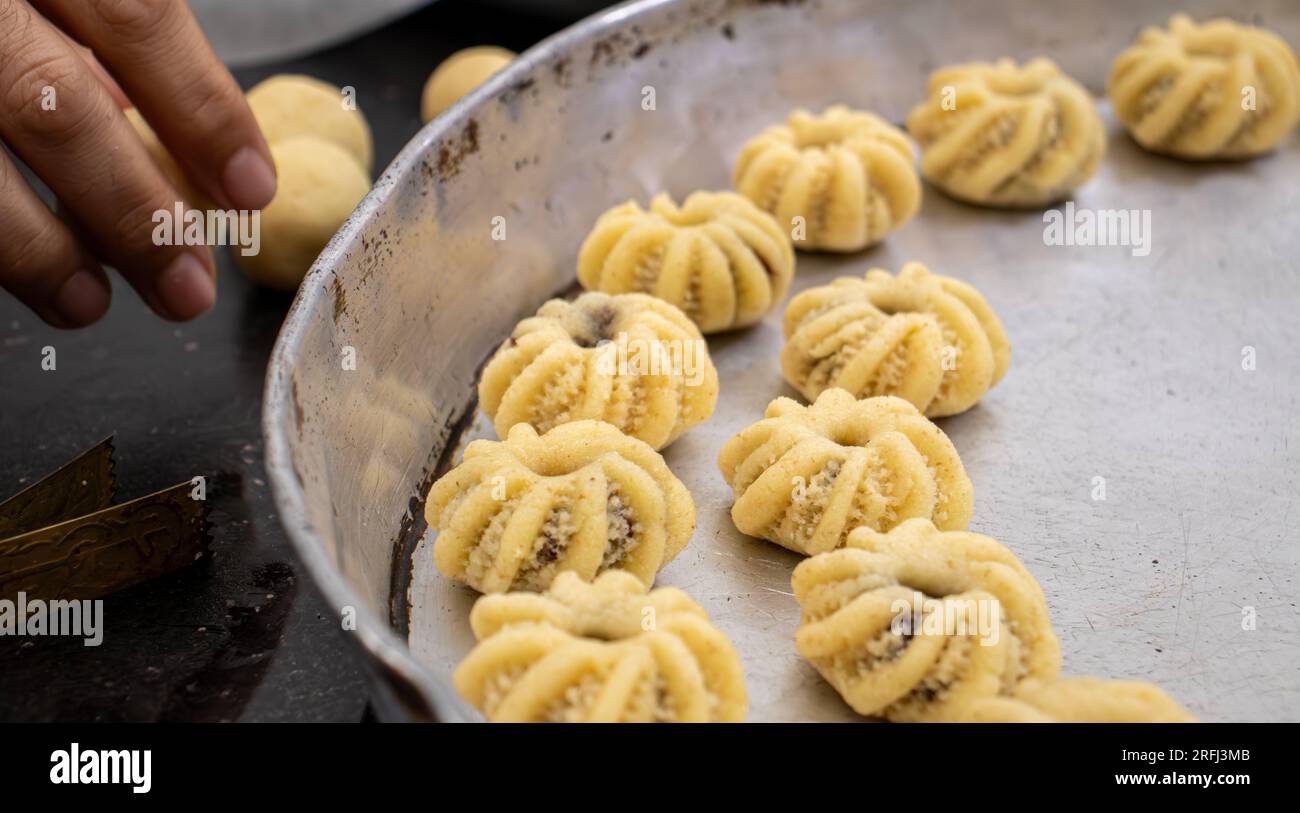 Process of making arabic cookies and kahk for islamic eid after ramadan ...